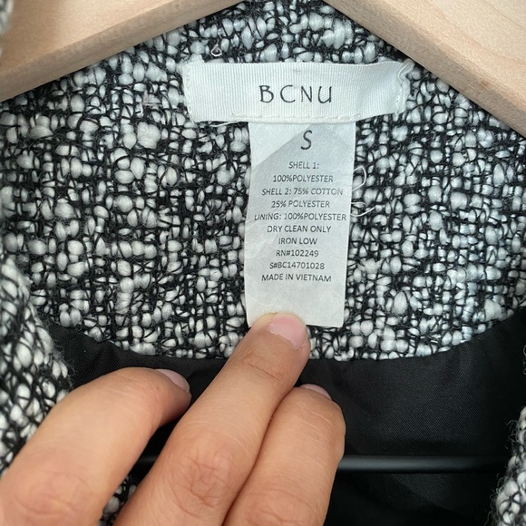 BCNU | Jackets & Coats | Bcnu Black White Asymmetrical Zip Motto Jacket ...